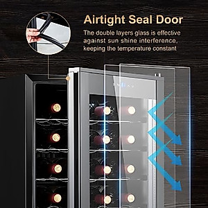 BODEGACOOLER 24 Bottle Compressor Wine Cooler, Freestanding Wine Cellar for Red, White or Champagne，Mini Fridge with 41-64.4°F Digital Temperature Control Glass Door