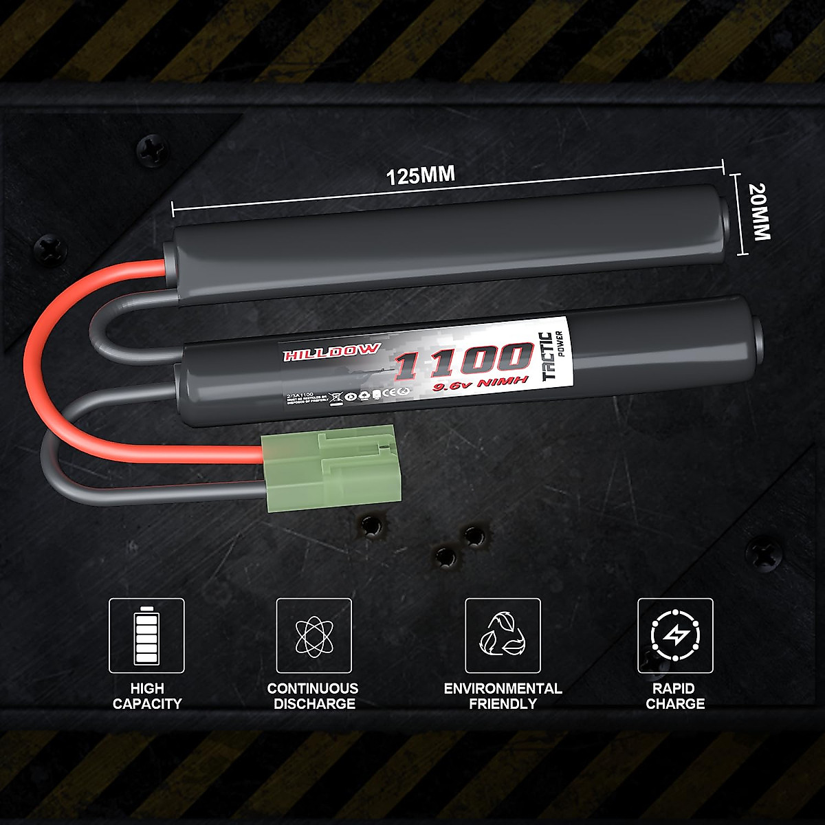 Hilldow 9.6V Airsoft Battery 1100mAh 20C with Mini TMY for Airsoft Guns Rifle Model (M13)
