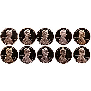 1980-1989 S Lincoln Memorial Cent Gem Deep Cameo Proof Run 10 Coin Set US Mint Penny Lot Complete 1980's Set