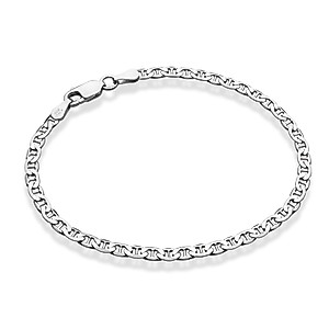Miabella 925 Sterling Silver Italian 3mm, 4mm Solid Diamond-Cut Mariner Link Chain Anklet Ankle Bracelet for Women, Made in Italy (Width 3mm, Length 9 Inches (X-Small))