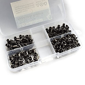 LQ Industrial 75 Sets Black M5 Chicago Screw Assorted Kit Slotted Phillip Head Binding Screws Rivet Assembly Bolt Nail Rivet for Book Binding DIY Leather Craft M5x6 M5x10 M5x12