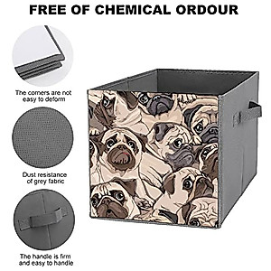 Funny Pug Dogs Faces Canvas Collapsible Storage Bins Cube Organizer Baskets with Handles for Home Office Car