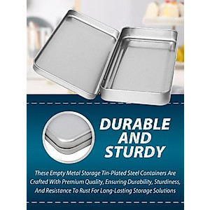 3 Pack Metal Tin Box with Lid, Metal Rectangular Tins With Hinged Lid, Portable Storage Box Containers, for Storage Drawing Pin Candies Jewelry Crafts (7.7 x 3.6 x 0.8 Inches)