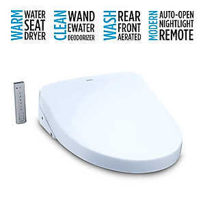TOTO SW3056#01 Electronic Bidet Toilet Seat Bundle with ALPHA JX2 Elongated Bidet Seat, White