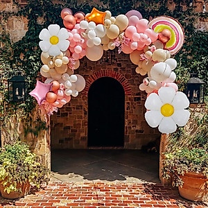 Daisy Groovy Balloon Boho Rainbow Balloon Groovy Birthday Party Decorations Daisy Flower Star Foil Balloons for Groovy Party Supplies Two Groovy Birthday Baby Shower Decor Supplies