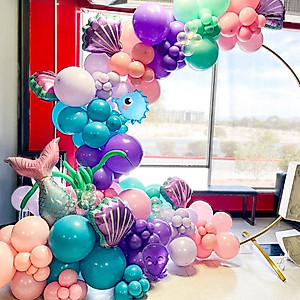 Mermaid Balloon Garland Kit, 125pcs Under The Sea Balloons Mermaid Tail Arch Party Supplies with Seahorse Octopus Ocean Animals Balloons for Mermaid Birthday Party Baby Shower Decorations