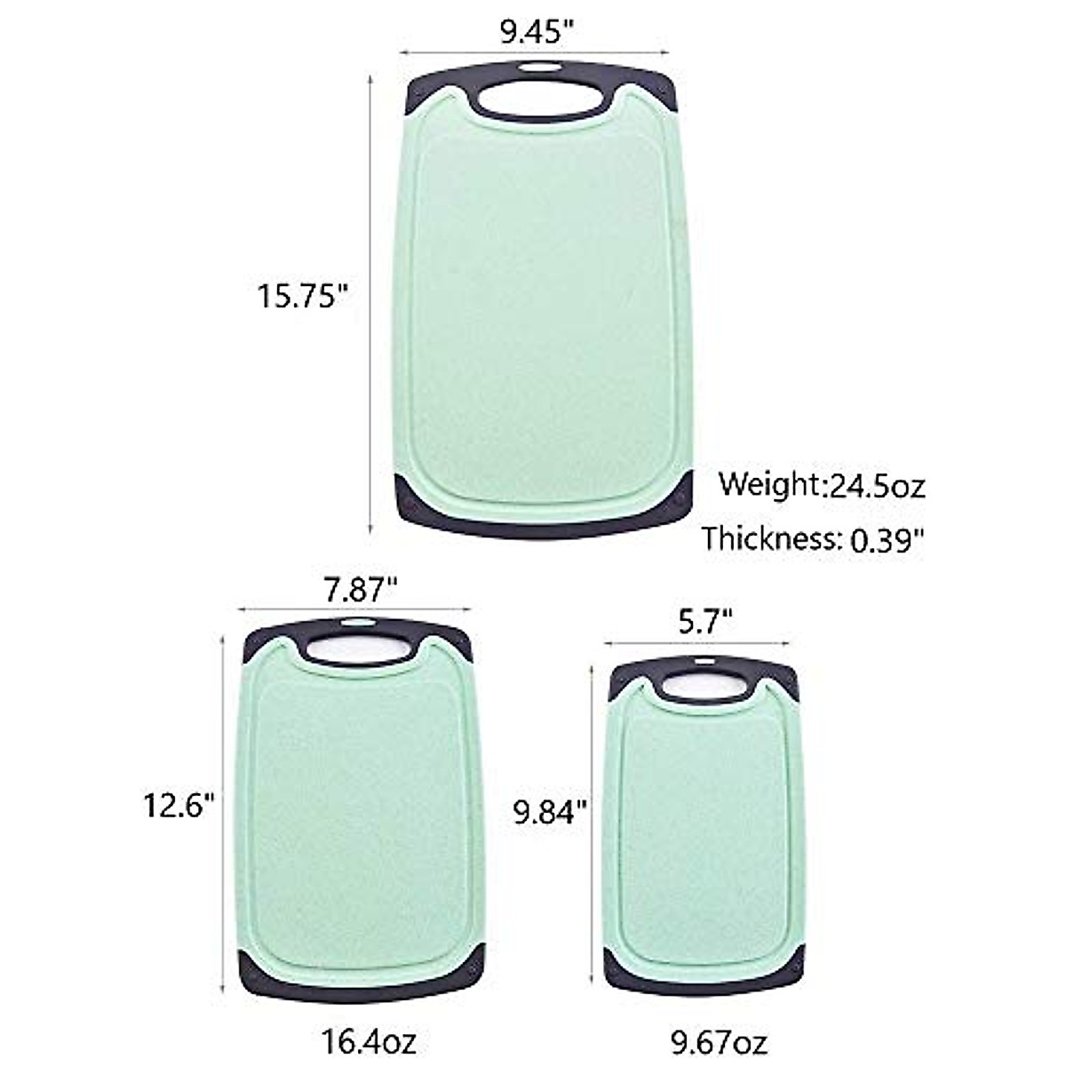 FLYINGSEA Cutting Boards For Kitchen, Anti-Skid Eco-Wheat Straw Vegetable Board Set (3 Pcs), Dishwasher Safe (Light green)