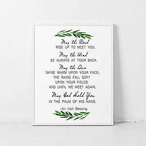 May The Road Rise Up To Meet You, Irish Blessing Print, Irish Prayer, Ireland Gift, Christian Gift, Wedding Gift, Green Wall Art Watercolor 8 x 10 Inches Frame NOT INCLUDED