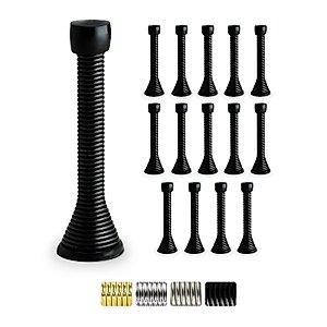 Jack N’ Drill Door Stopper (15 Pack) - 3⅛” Light Duty Spring Door Stop with Flexible Spring and Non-Marking Tip, Door Stops with Finishes to Match Every Home and Office