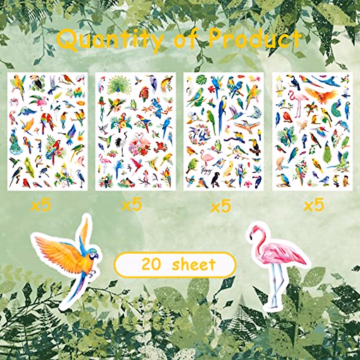 Watercolor Bird Stickers Party Favors 730 Counts Animal Jungle Woodland Tropical Birds Flamingo Parrot Stickers Gift Water Bottle Scrapbook Laptop Planner Stickers Kids Boys Girls Birthday Party