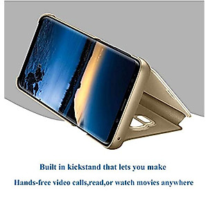 IMIRST for Redmi Note 9s Case Luxury Bookstyle Clear View Window Electroplate Stand Full Body Protective Flip Folio Slim Cover for Redmi Note 9 Pro Mirror:Golden QH