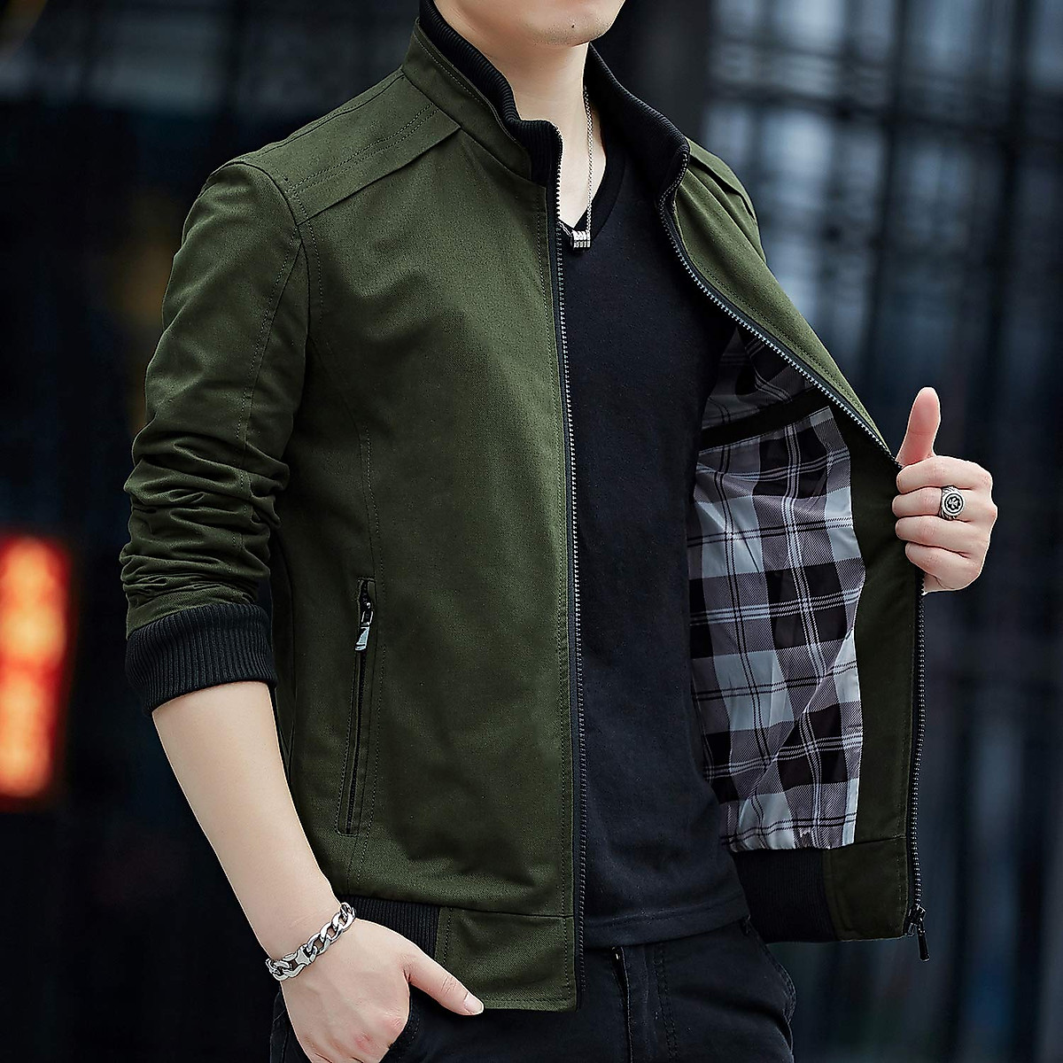 Womleys Mens Casual Windbreaker Outerwear Slim Fit Cotton Lightweight Jackets (Medium, Army Green)