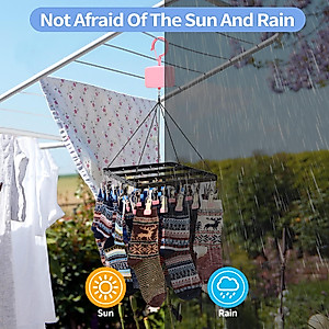 BEIJITA Liftable Sock Drying Rack, Stainless Steel Clothes Drying Hanger with 30 Clips, Socks Hanger Dryer with Swivel Wind-Proof Hook, Laundry Hanger for Socks, Towels, Bras, Lingerie, Baby Clothes