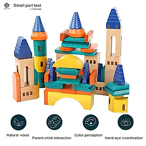 Migargle Wooden Castle Building Blocks Set-Stacking Wood Castle Blocks Educational Toy Set for Toddlers, Fantasy Medieval Bridges and Arches, Wooden Blocks for Kids Ages 3-8