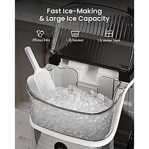 AGLUCKY Nugget Ice Maker Countertop,35Lbs/24H Pebble Ice Maker with Chewable Ice,Self-Cleaning Pellet Ice Maker with Ice Scoop,One-Click Operation,for Home/Kitchen/Office(Silver)