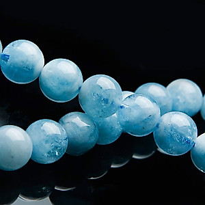 Muko Gemstone Genuine Natural Blue Aquamarine Clear Crystal Stretch Round Bead Bracelet 8mm for Women Men AAAA