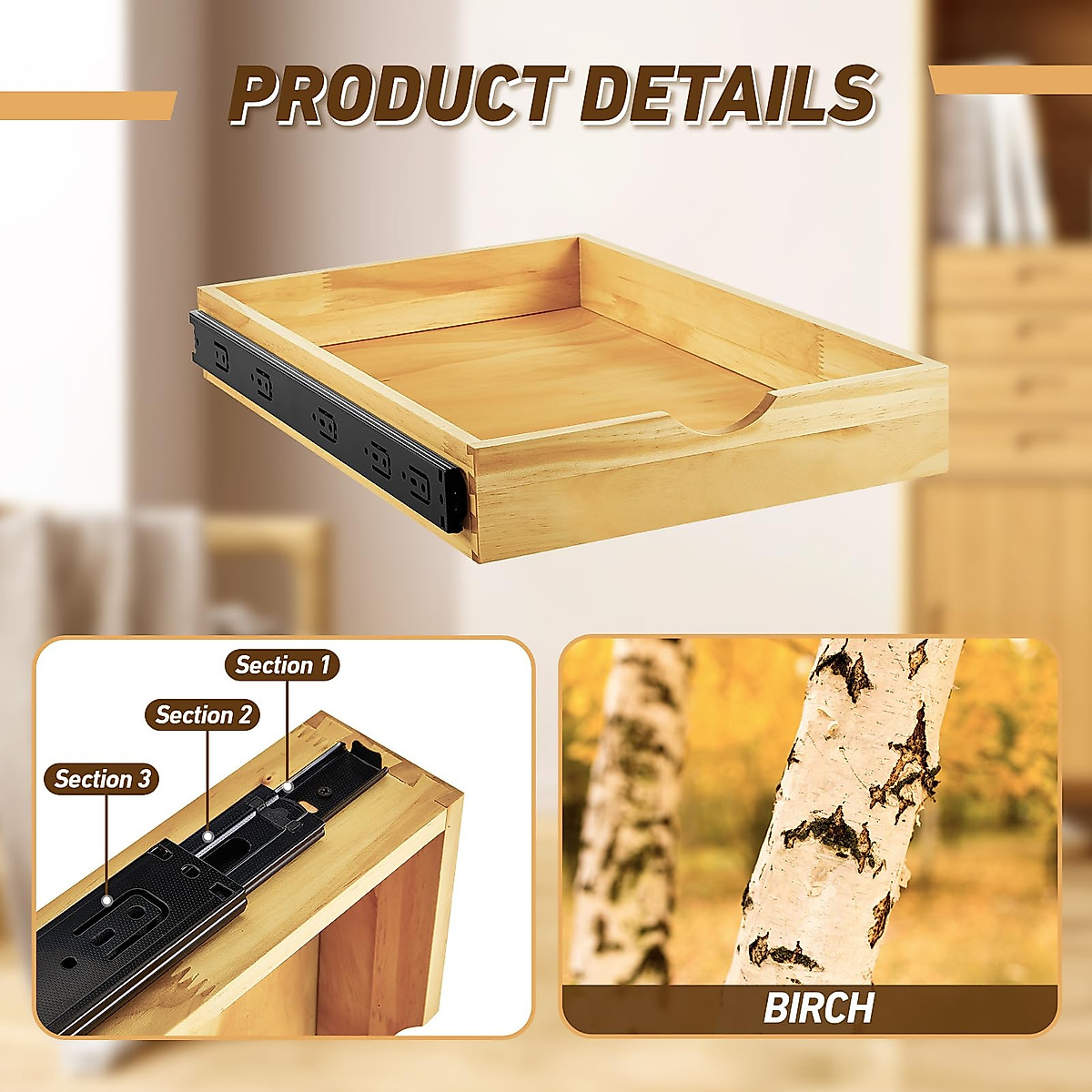 Huwena Pull Out Drawers for Kitchen Cabinets Assembled Roll Out Cabinet Organizer Corner Sliding Drawers for Inside Cabinets, 14''w x 21''d, Requires at Least 14.6'' Cabinet Opening