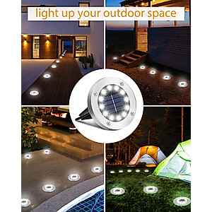 Kooboe Solar Ground Lights, 8 Packs 12 LED Solar Garden Lights Outdoor Waterproof Bright in - Solar Disk Lights for Pathway, Yard, Patio, Walkway, Christmas Decorations(Warm White)