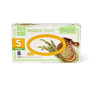 Medline Restore Touch Powder-Free Nitrile Light Green Exam Gloves with maxOat+, Size Small, Box of 300