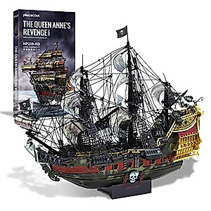 Piececool 3D Metal Puzzles for Adults, The Queen Anne's Revenge Pirate Ship Model Kits, 3D Watercraft Model Building Kit, DIY Craft Kits Difficult 3D Puzzles for Family Time
