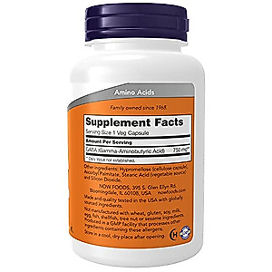 NOW Supplements, GABA (Gamma-Aminobutyric Acid) 750mg, Neurotransmitter Support*, 100 Veg Capsules