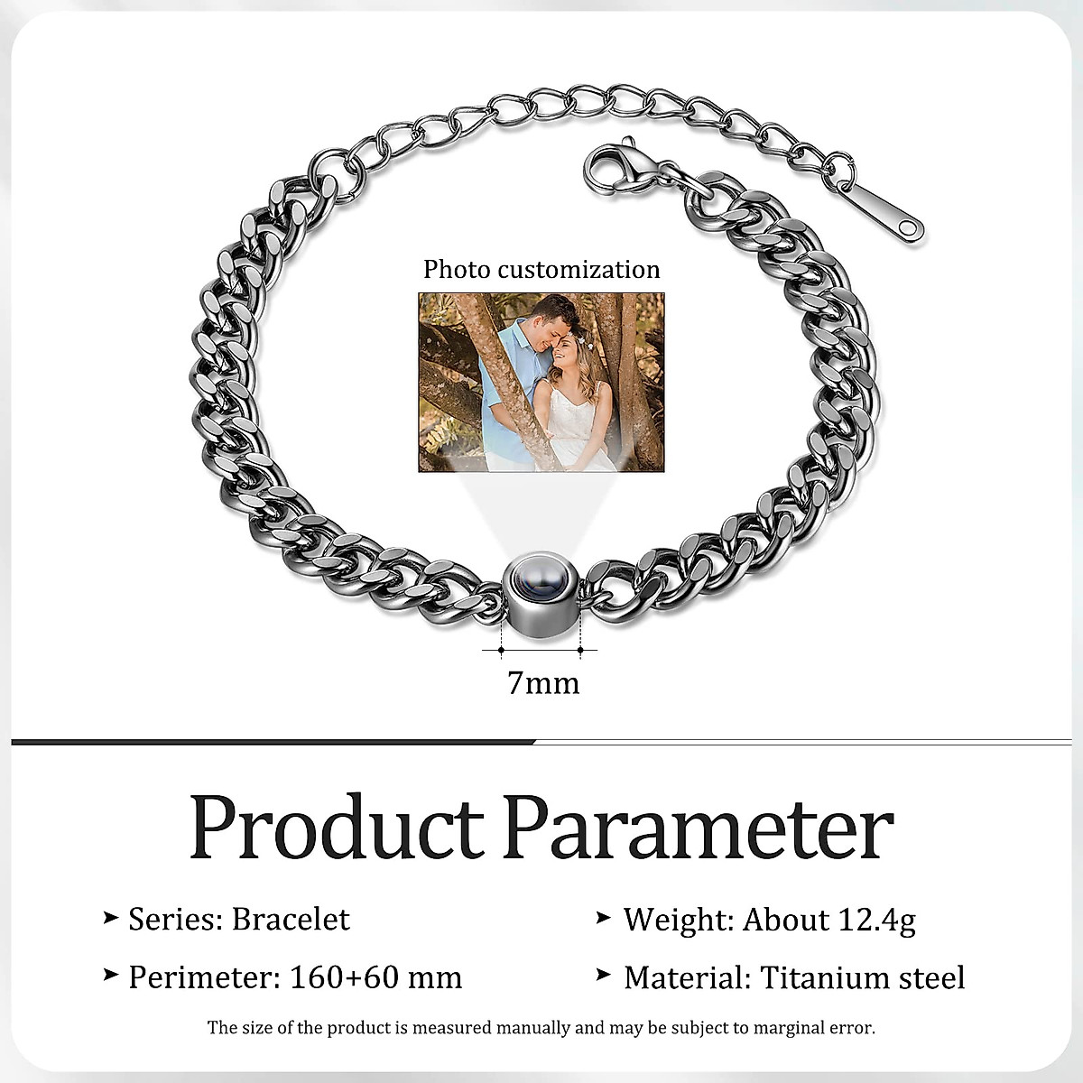 LoraPetid Custom Bracelets with Picture inside Personalized Photo Projection Bracelets for Women Men Anniversary Memorial Gifts for Couples Boyfriends Girlfriend