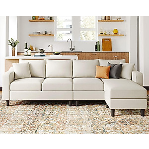 Belffin Velvet Convertible Sectional Sofa L Shaped Couch Reversible Sectional Sofa with Chaise Velvet 4 Seat Sectional Sofa (Beige)…