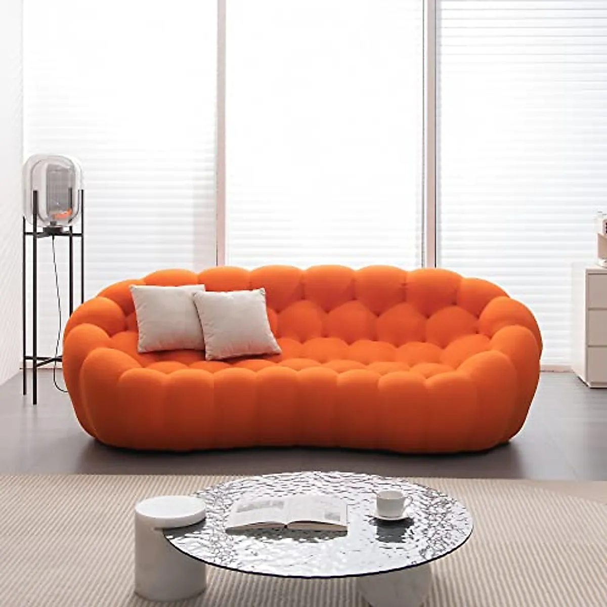 COULDWILL Modern Curved Sofa Upholstered Couch Overall Shaped Bubble Floor Sofa for Living Room, Office, Apartment, Orange
