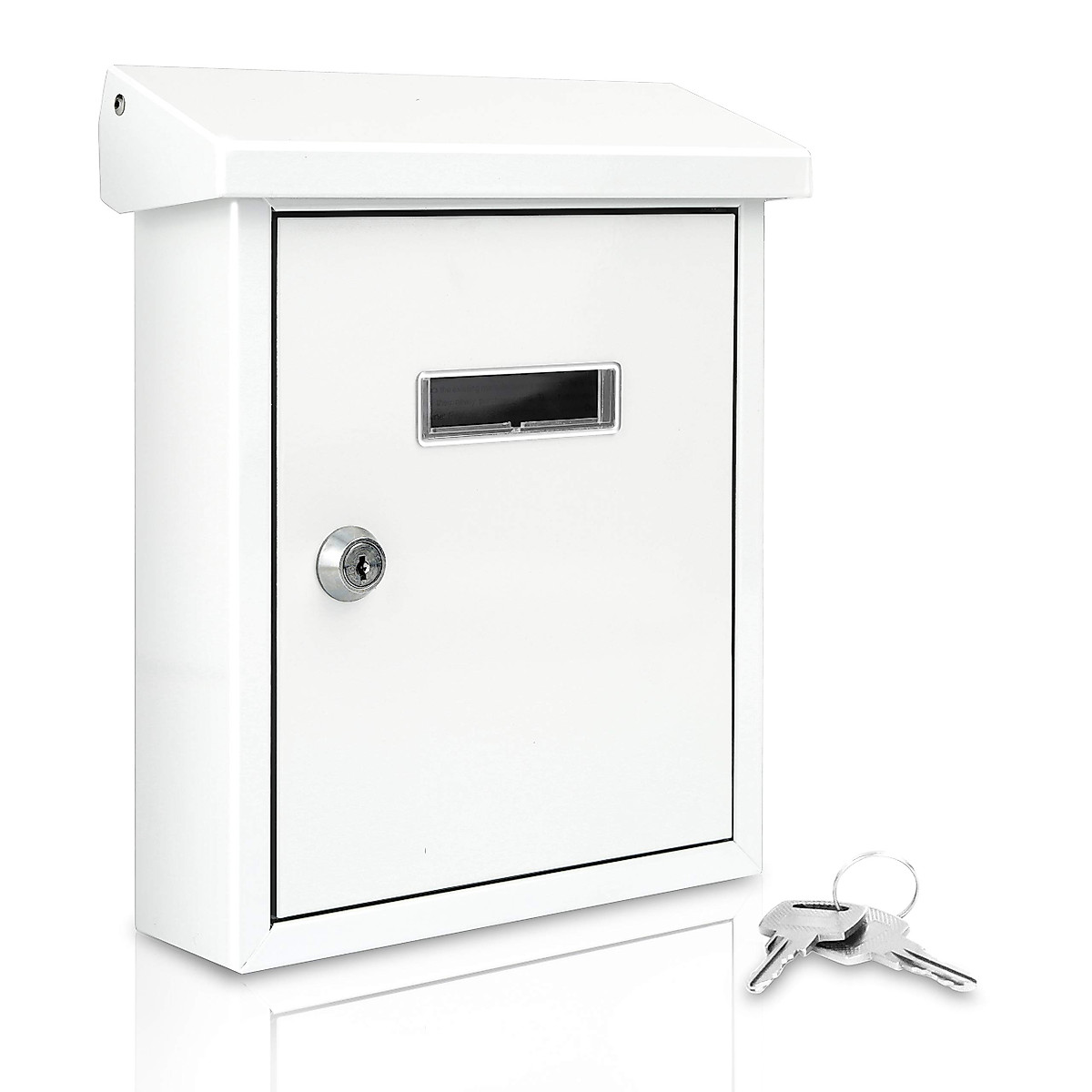 SereneLife SLMAB01 Weatherproof Wall Mount Mailbox-Outdoor Galvanized Metal Key Large Capacity, Commercial Rural Home Decorative & Office Business Parcel Box Package Drop Slot Secure Lock, White