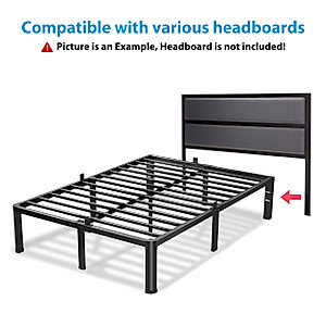 VIPSHOW 18 Inch Queen Bed Frame, 3500Lbs Heavy Duty Metal Platform with Round Corner Legs Mattress Slide Stopper, Steel Slat Support No Box Spring Needed, Noise Free, Non-Slip, Easy Assembly