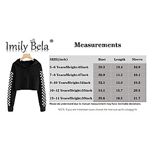 Imily Bela Kids Crop Tops Girls Hoodies Cute Plaid Long Sleeve Fashion Sweatshirts (13-14 Years, Black)