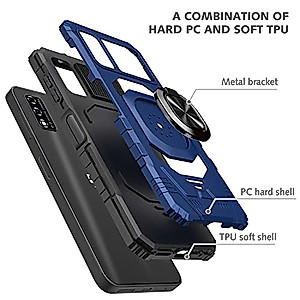 MLDWH for Samsung Galaxy S23 Phone Case with Tempered Glass Screen Protector, Ring Kickstand for Magnetic Car Mount, Heavy Duty Shockproof Cover for Samsung Galaxy S23 (Blue)