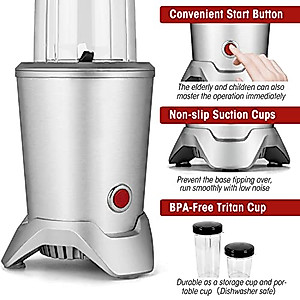 1200W Personal Bullet Blender for Shakes and Smoothies, Regenerate Nutri Aluminum Large Capacity Mixer with Blending & Grinding Blades for Kitchen, Tritan 34+17 Oz Travel Bottles for Fruits, Vegetables, Coffee, Countertop, Silver