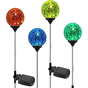 Solar Outdoor Lights - 4 Pack Crystal Glass LED Solar Garden Globe Lights, Color-Changing Solar Stake Lights Auto On/Off, Solar Pathway Lights for Landscape Patio Yard Walkway Christmas Decoration