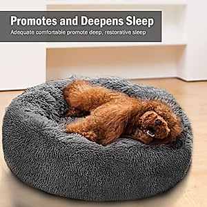 BEAUTYHB Calming Dog Bed and Cat Bed, Anti Anxiety Pet Bed Dog Mat Round Fluffy Dog Bed for Small Pets, Kitten Bed for Indoor Cats, Comfortable Warm and Washable Dog Beds for Small Dogs (24"/28"/32")