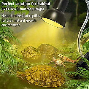 Reptile Heat Lamp, UVA UVB Reptile Light Basking Spot Lamp, Turtle Aquarium Tank Heating Lamps Holder & Switch Fixture for Aquatic Turtles Tortoise Snake Lizards Terrarium Amphibian with 3 Heat Bulbs
