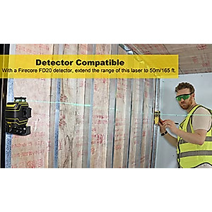 Firecore 3 X 360 Green Laser Level Self-leveling Three-Plane Leveling and Alignment Line Laser Tool with Pulse Mode, 2 Rechargeable Lithium Batteries, Magnetic Pivoting Base, Target Plate(F94T-XG)