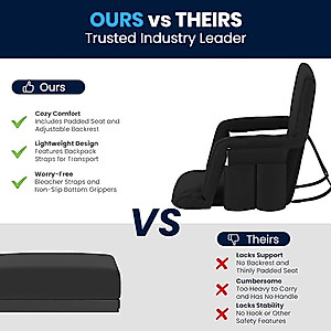 Flash Furniture Malta Portable Stadium Seat for Bleachers or Benches, Padded Stadium Chair with Backpack Straps and Storage, 265 lb. Weight Capacity, Black