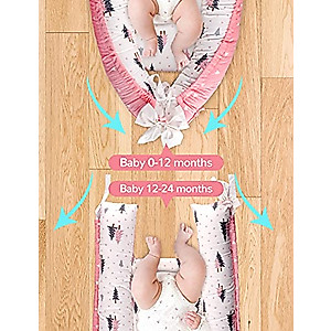 GIEFRNE Baby Lounger Baby Nest Co-Sleeping for Baby 0-12M, Soft Breathable Cotton Adjustable Newborn Bassinet Mattress Portable Infant Floor Seat Baby Registry Search (Pink)