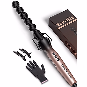 Terviiix Bubble Curling Wand, Spiral Curling Iron for Tight & Loose Curls, Curling Wand for Long Hair, Ceramic Long Barrel Wand Curler for Fine Hair, Instant Heat to Max 430°F, with Glove & Clips
