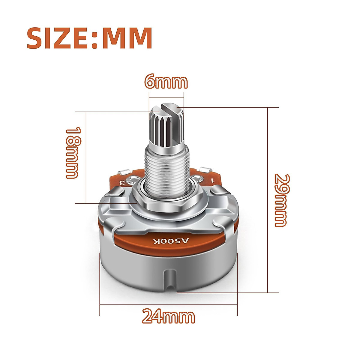 SAPHUE 4PCS A250K+B250K+A500K+B500K Push Pull Potentiometer Brass Metric Coarse 18-Spline Split Shaft Pots Audio Taper Potentiometers for Electric Guitar Bass,2T2V (250K&500K)