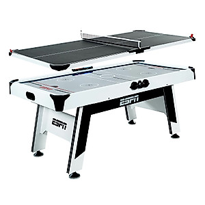 Air Hockey Game Table with Table Tennis Top Set ESPN 72 inch Power Play 2 in 1 for Kids & Adults Arcade Style LED Electronic Scorer Includes Accessories 2 Pushers & 2 Pucks, for Game Room Garage White