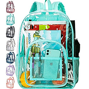 AGSDON Clear Backpack, Heavy Duty Transparent Bookbag, See Through PVC Backpacks for Men - Green