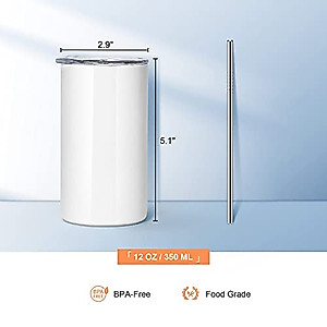 AGH 12 oz Sublimation Tumblers Blanks with Lids and Straws 4 Pack Stainless Steel Straight Skinny Tumblers for Kids Double Wall Vacuum Insulated Tumbler BPA-Free Great DIY Gift for Children