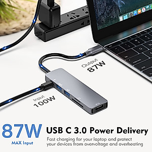 UUETKNN USB C HUB 6 in 1 USB C Laptop Docking Station Dual with 4K HDMI 2 USB 3.0 SDMicro SD Card Reader 87W PD Charging and USB C to A Adapter Compatible grey 6.69 x 3.54 x 0.79 inches
