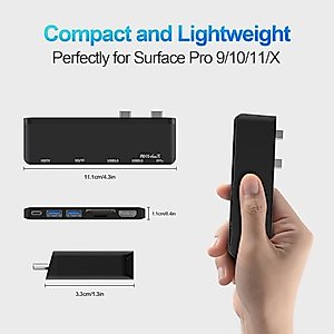 Surface Pro 9/10/11/X Accessories, Surface Pro 9 Docking Station with 4K HDMI, USB-C Thunerbolt 4 (Display+Data+PD Charging), 2 USB 3.0, SD/TF Card Reader for Surface Pro 9/Pro10/Pro11/ProX