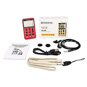 Retekess V112 AM FM Portable Pocket Radio Digital Tuning Stereo Volume with Earphone Rechargeable Battery for Walking Gym (Red)