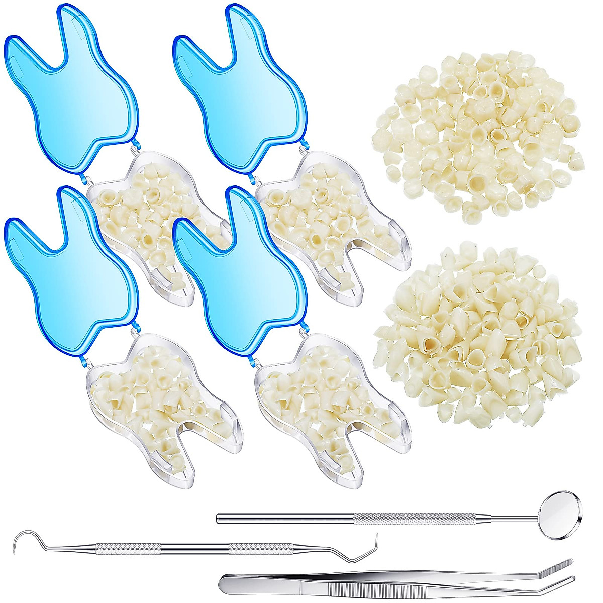 200 Pcs Fake Teeth for Missing Teeth Replacement Repair Kit Tooth Veneer Crown Tooth Replacement it Yourself Front Teeth Dental Veneer with Thermal Beads for Holiday Cosplay