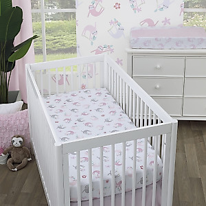NoJo Little Love Tropical Garden Pink, Grey, and White Sloth Super Soft Fitted Crib Sheet