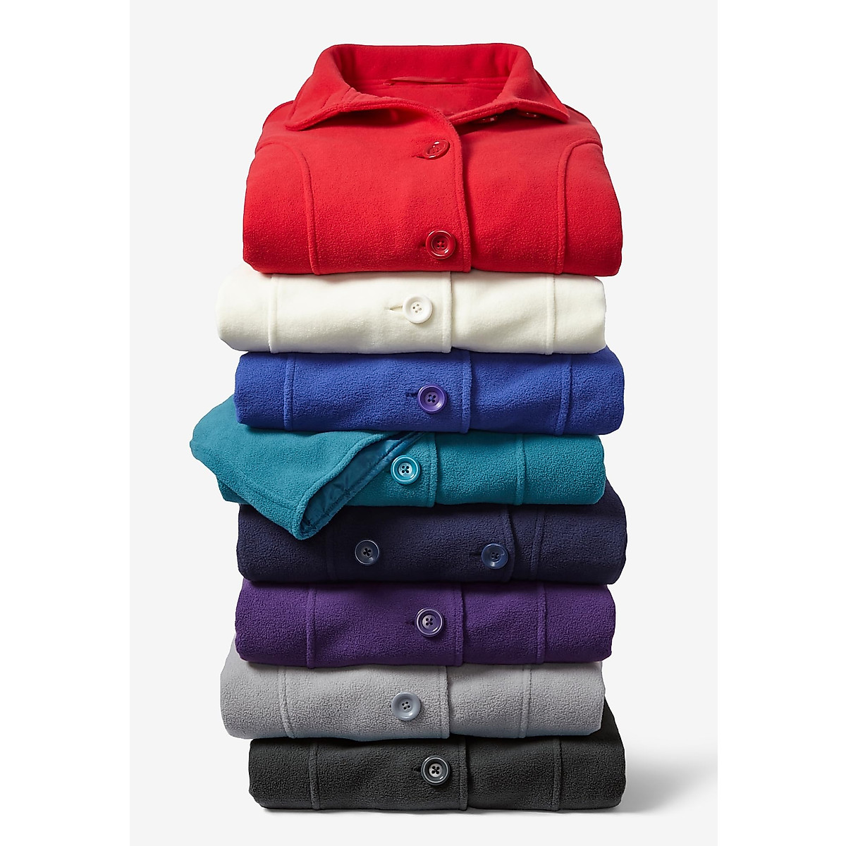 Woman Within Women's Plus Size Double-Breasted Hooded Fleece Peacoat - 22 W, Black